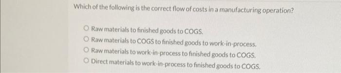 Solved Which of the following is the correct flow of costs | Chegg.com