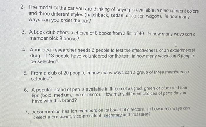 Solved 2. The model of the car you are thinking of buying is | Chegg.com