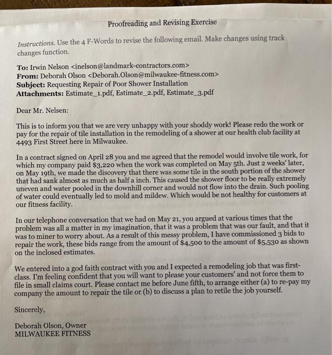 Proofreading and Revising Exercise Instructions. Use | Chegg.com