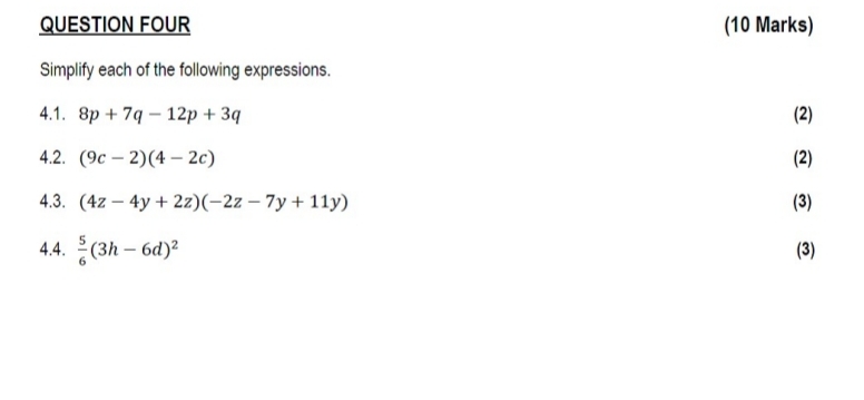 Solved QUESTION FOUR(10 ﻿Marks)Simplify each of the | Chegg.com