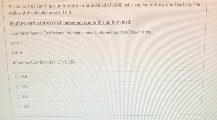 Solved A circular area carrying a uniformly distributed load | Chegg.com