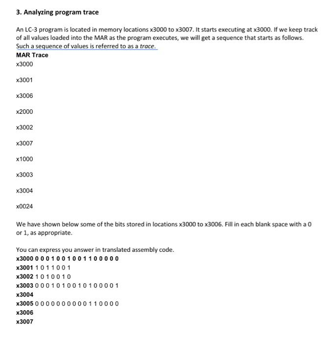 3. Analyzing program trace An LC-3 program is located | Chegg.com