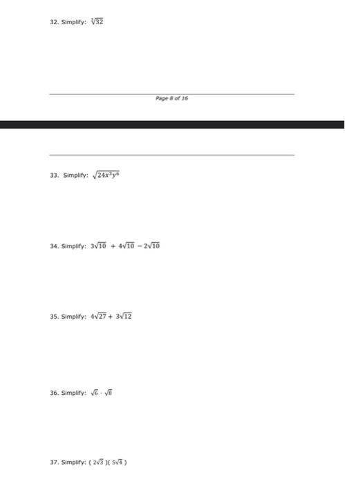 Solved 32. Simplify: 332 Page 8 of 16 33. Simplify: 24x3y6 | Chegg.com