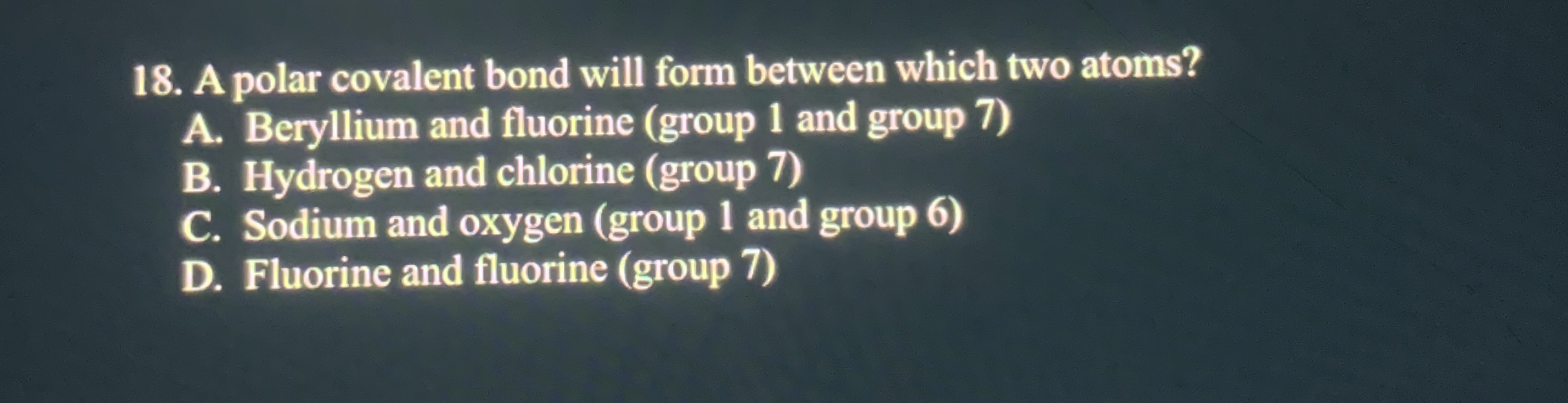 Solved A polar covalent bond will form between which two | Chegg.com
