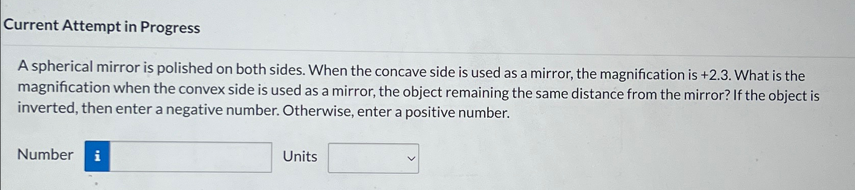 Solved Current Attempt in ProgressA spherical mirror is | Chegg.com