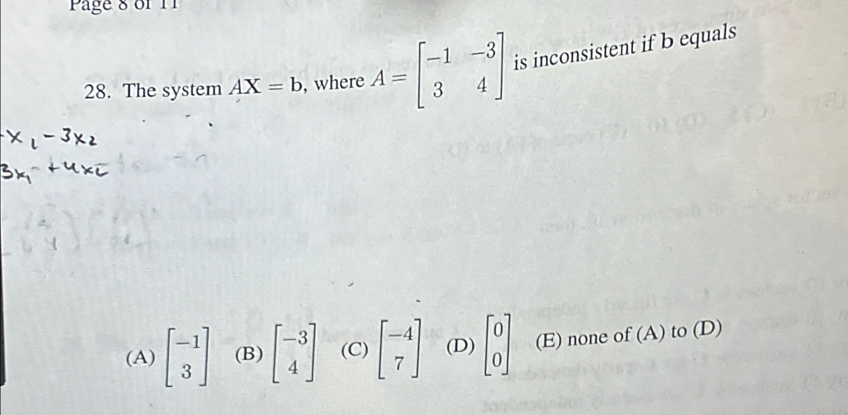 Solved The system Ax=b, ﻿where A=[-1-334] ﻿is inconsistent | Chegg.com