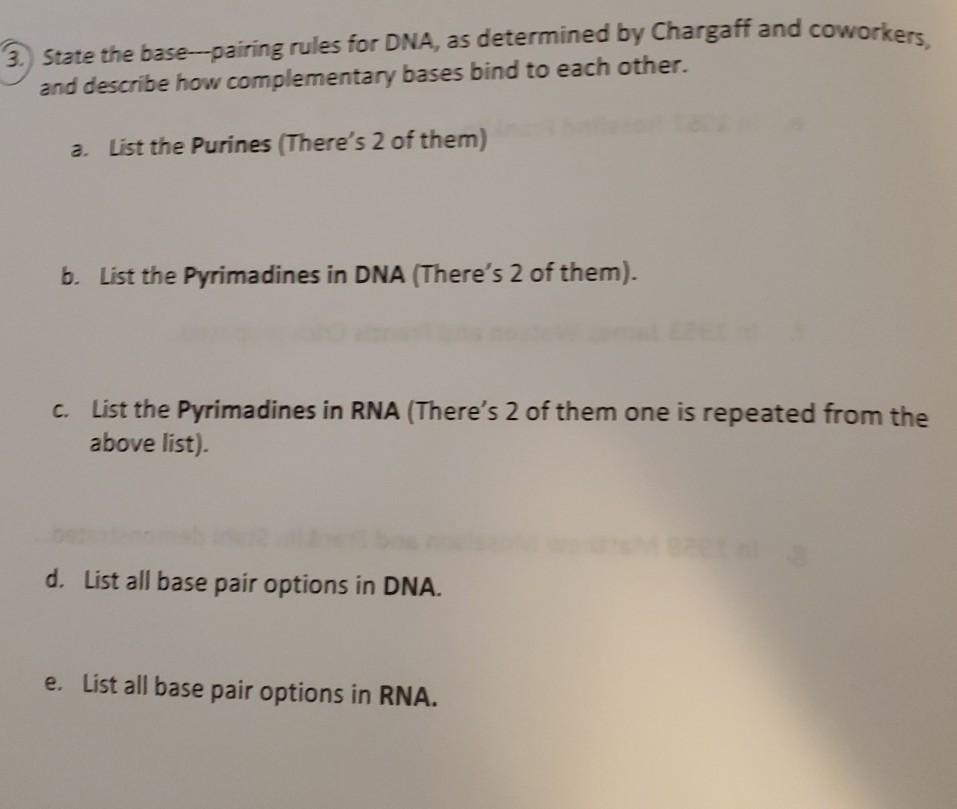 Solved 3. State the base--pairing rules for DNA, as | Chegg.com
