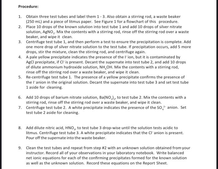 Solved Procedure: 1. Obtain three test tubes and label them | Chegg.com