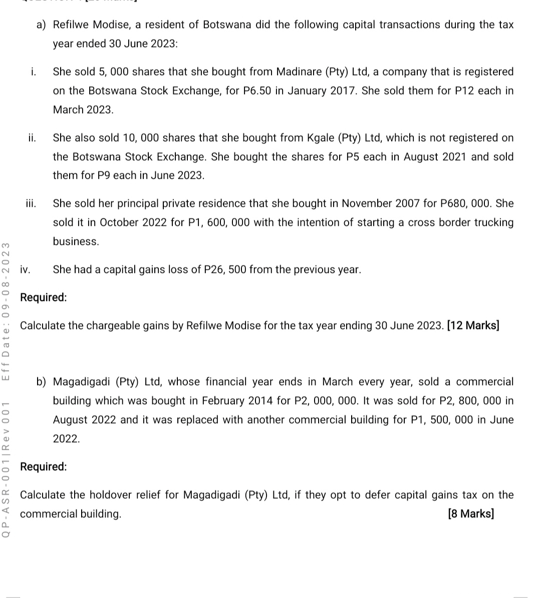 Solved a) ﻿Refilwe Modise, a resident of Botswana did the | Chegg.com