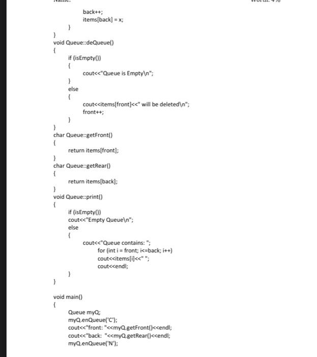 Solved Question 1 The program below is for a linear queue | Chegg.com