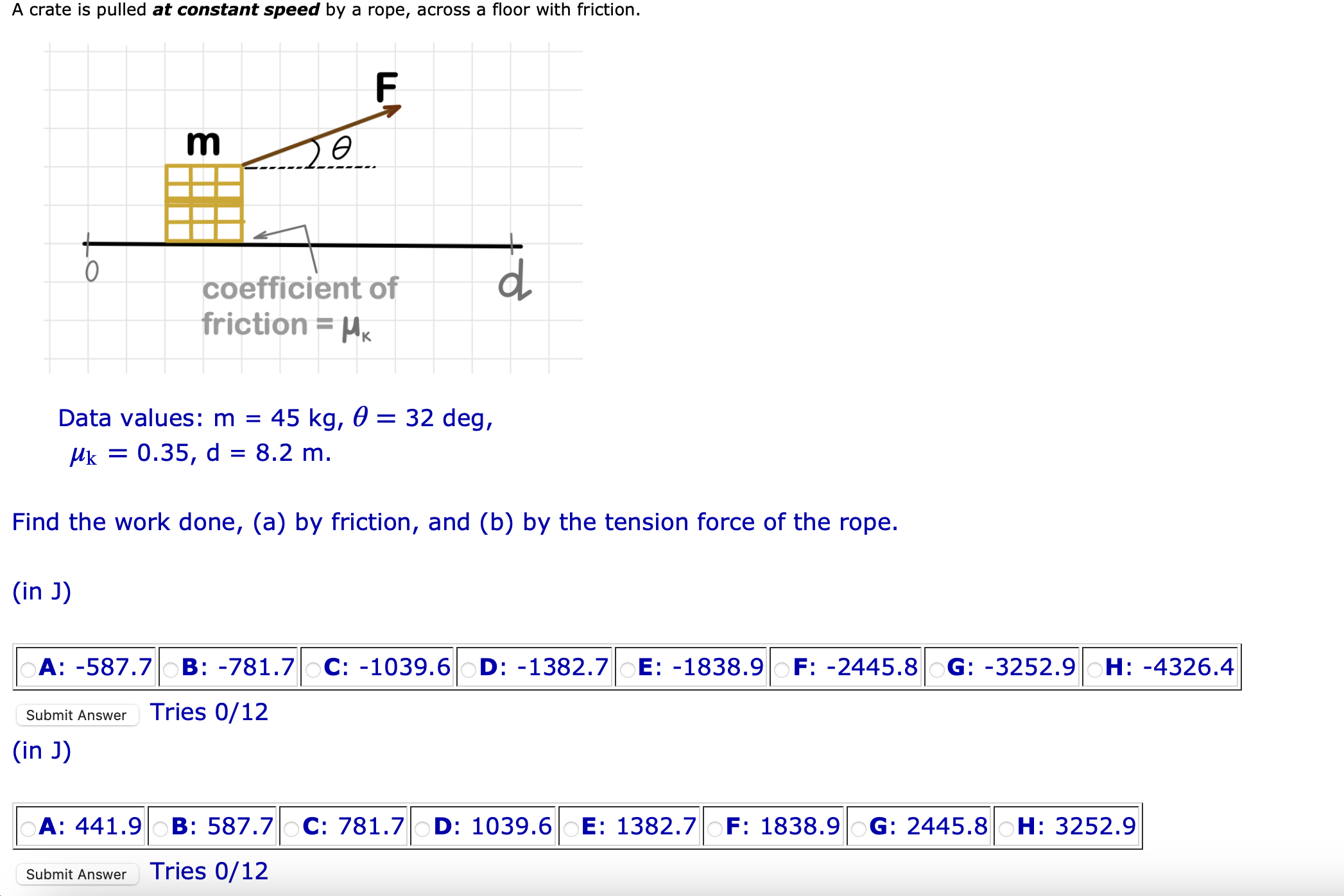 Solved A crate is pulled at constant speed by a rope, across | Chegg.com