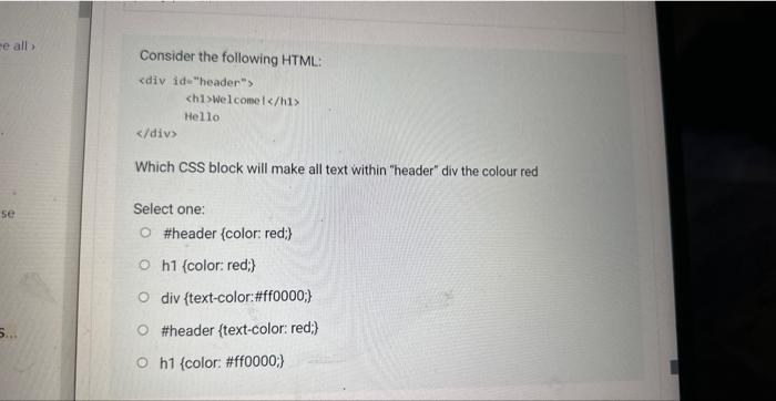 Solved Consider the following HTML: रdiv idu"header"s | Chegg.com