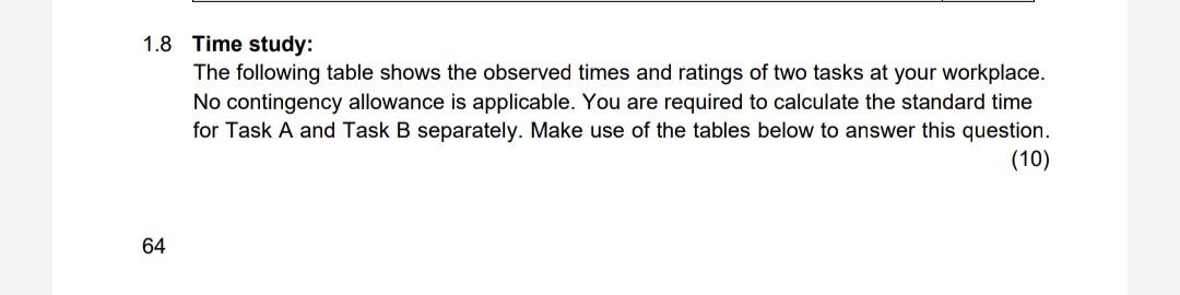 Solved 1.8 Time study: The following table shows the | Chegg.com