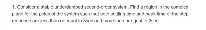 Solved 1. Consider a stable underdamped second-order system. | Chegg.com