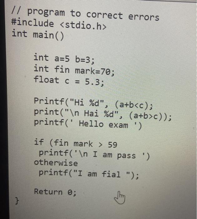 Solved // program to correct errors #include int main() int | Chegg.com