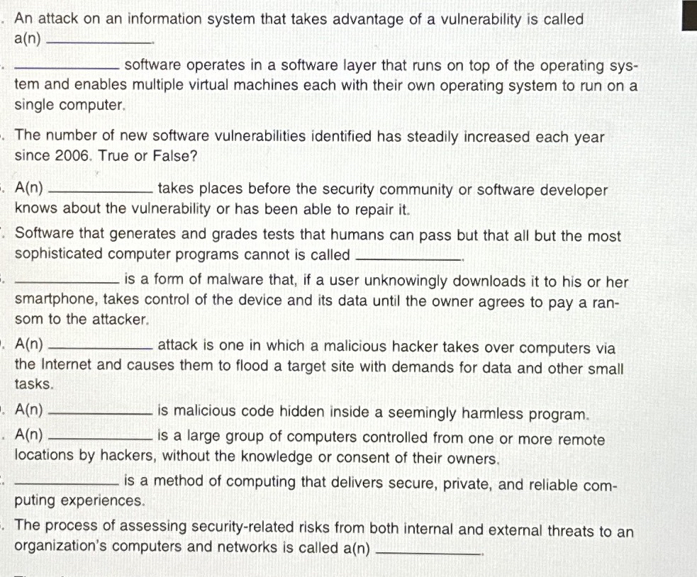 Solved An attack on an information system that takes | Chegg.com