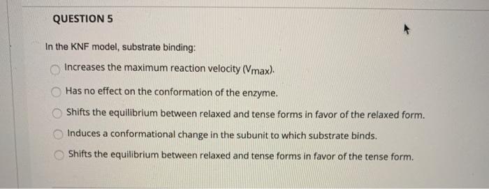Solved QUESTION 5 In the KNF model, substrate binding: | Chegg.com