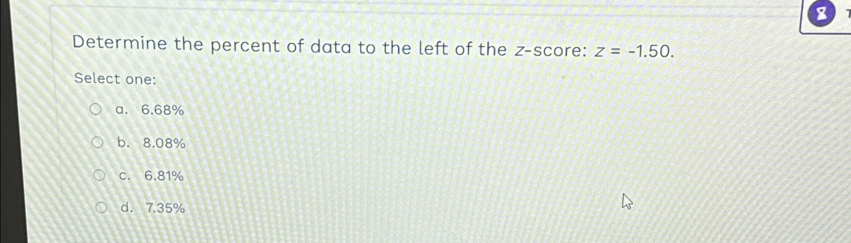 Determine the percent of data to the left of the | Chegg.com