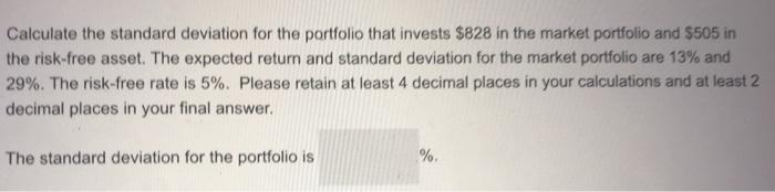 Solved Calculate the standard deviation for the portfolio | Chegg.com