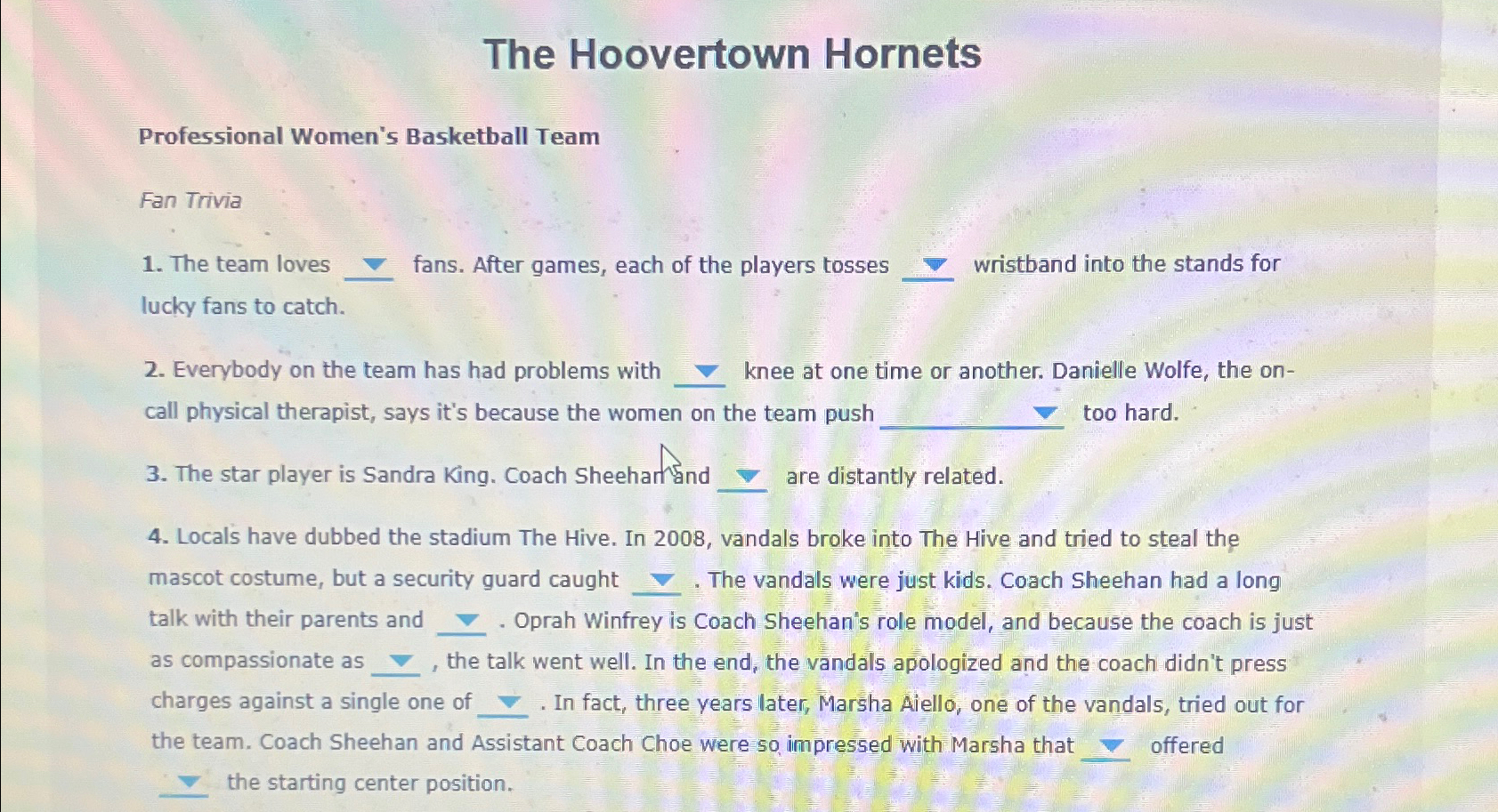 Solved The Hoovertown HornetsProfessional Women's Basketball | Chegg.com