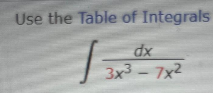 Solved Use the Table of Integrals ∫3x3−7x2dx | Chegg.com