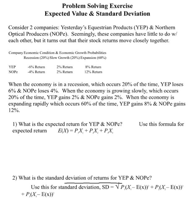 Solved Problem Solving Exercise Expected Value & Standard | Chegg.com