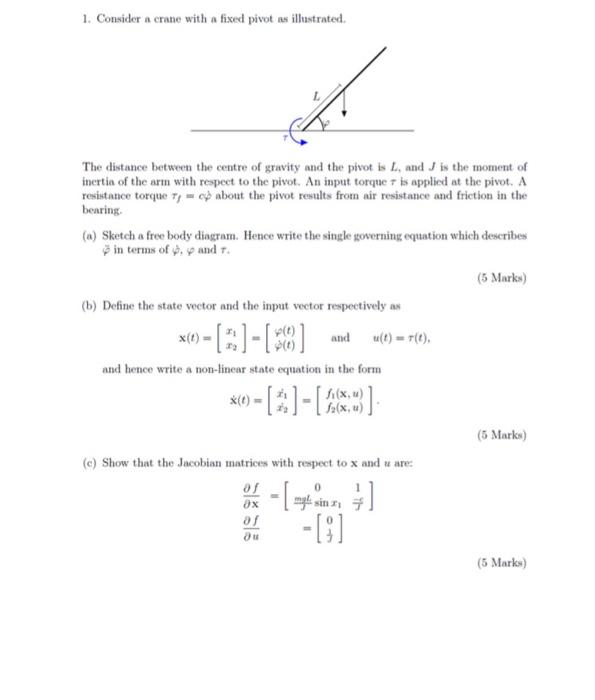 Solved 1. Consider a crane with a fixed pivot as | Chegg.com