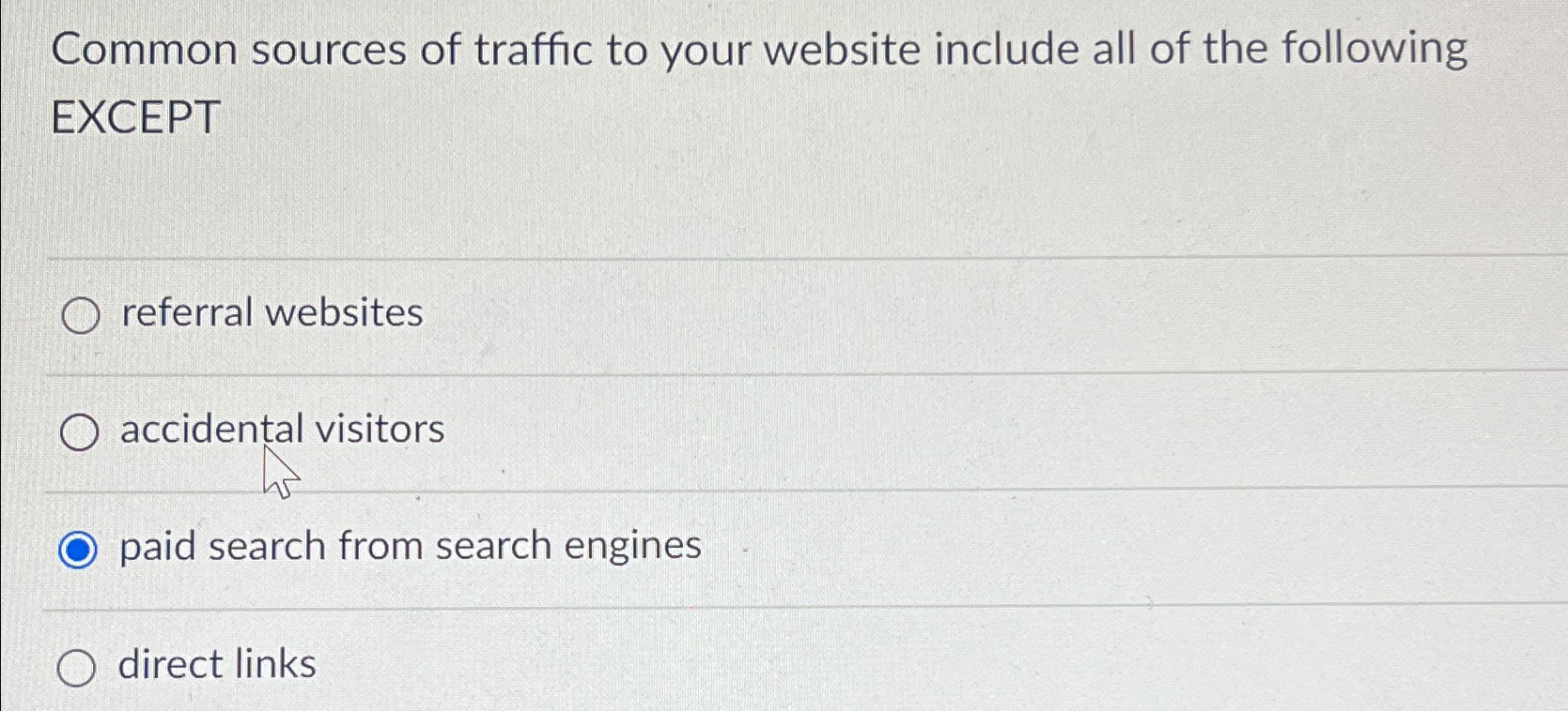 Solved Common sources of traffic to your website include all | Chegg.com