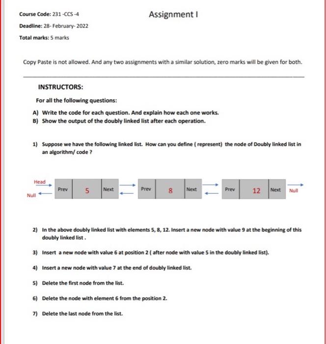 Solved Assignment 1 Course Code: 231-CCS-4 Deadline: | Chegg.com