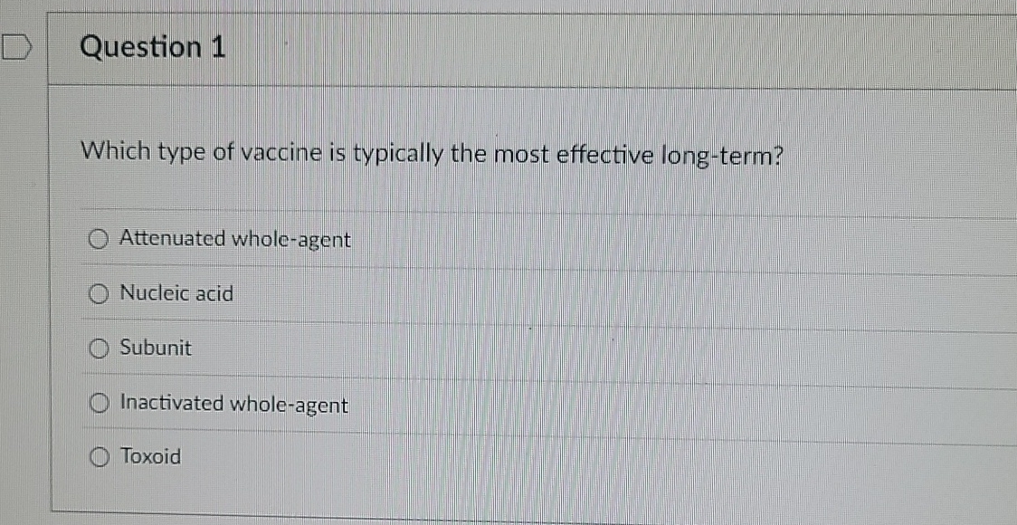 Solved Question 1Which type of vaccine is typically the most | Chegg.com