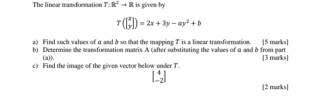 Solved The linear transformation T:R2→R is given by | Chegg.com