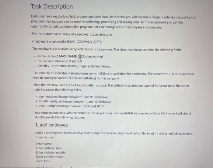 Solved Task Description Data Engineers regularly collect, | Chegg.com