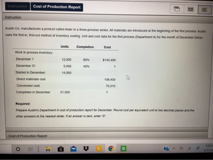 Solved Instruction Cost of Production Report Instruction | Chegg.com