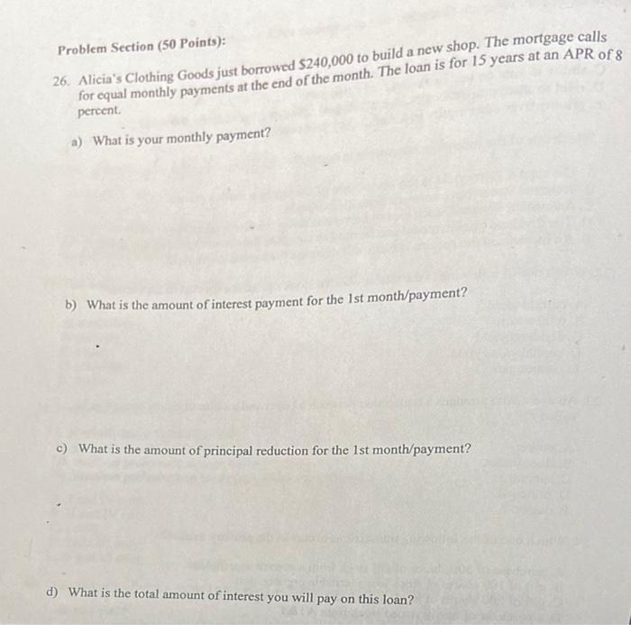 Solved Problem Section (50 Points): 26. Alicia's Clothing | Chegg.com