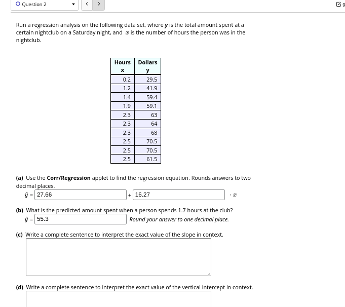 Solved Run a regression analysis on the following data set, | Chegg.com