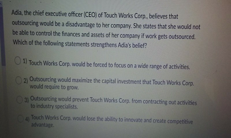 Solved Adia, the chief executive officer (CEO) of Touch | Chegg.com