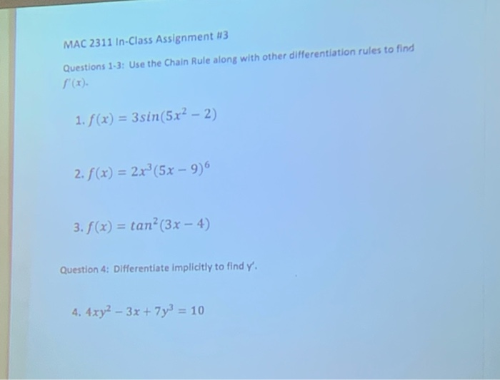 Solved MAC 2311 In-Class Assignment 113 Questions 1-3: Use | Chegg.com