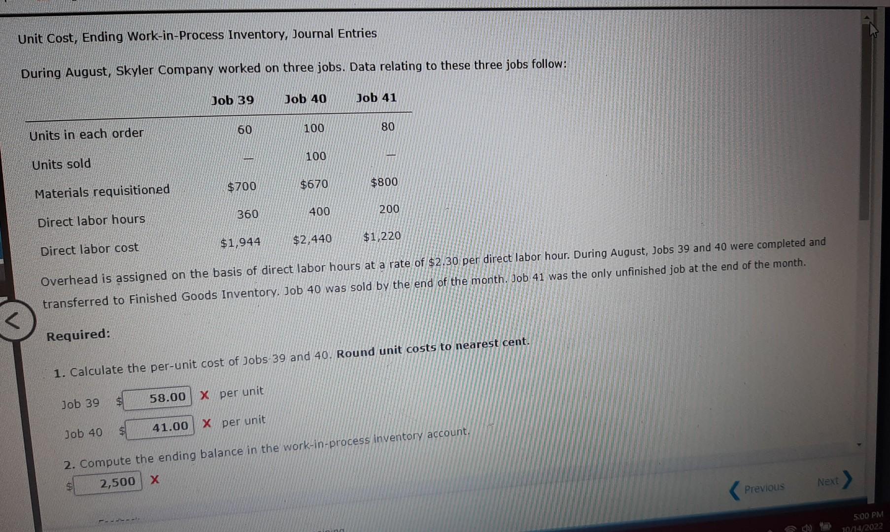 Solved Unit Cost, Ending Work-in-Process Inventory, Journal | Chegg.com