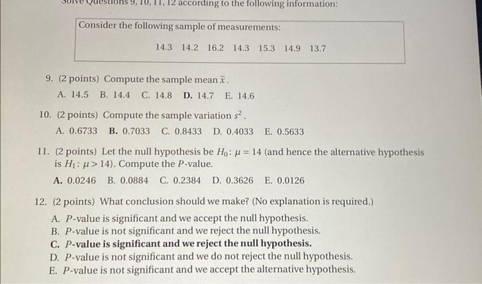 Solved Consider the following sample of measurements: | Chegg.com