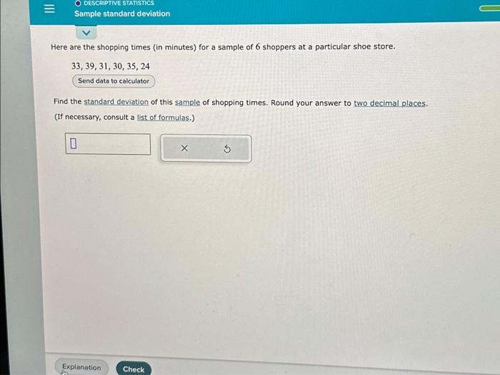Solved O DESCRIPTIVE STATISTICS Sample standard deviation | Chegg.com