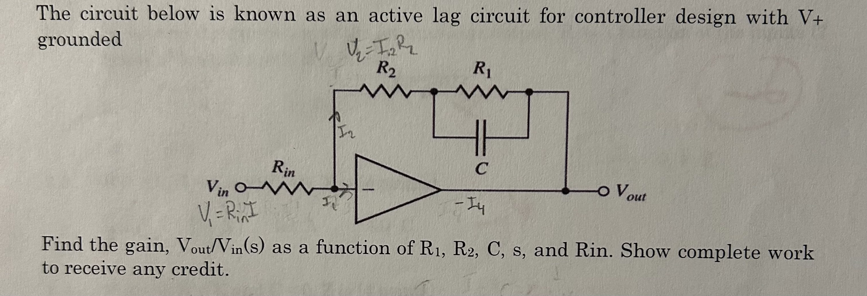 Solved The circuit below is known as an active lag circuit | Chegg.com