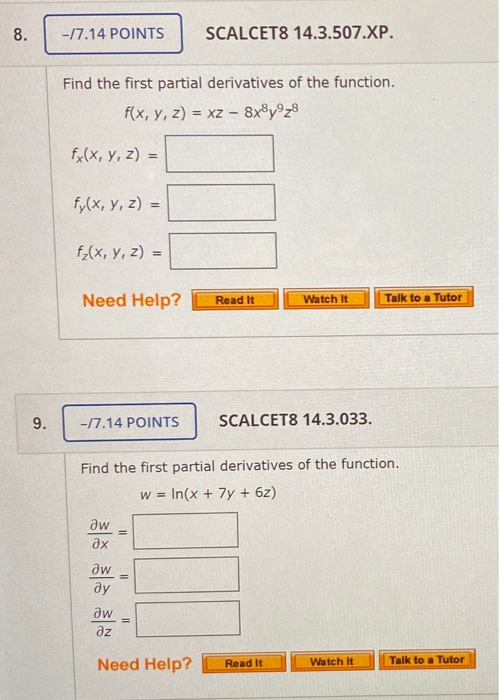 Solved -17.14 POINTS SCALCET8 14.3.507.XP. Find the first | Chegg.com