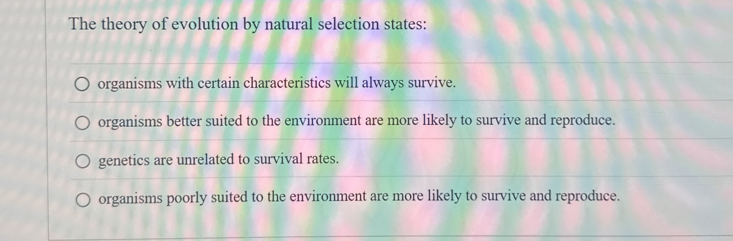 Solved The theory of evolution by natural selection | Chegg.com