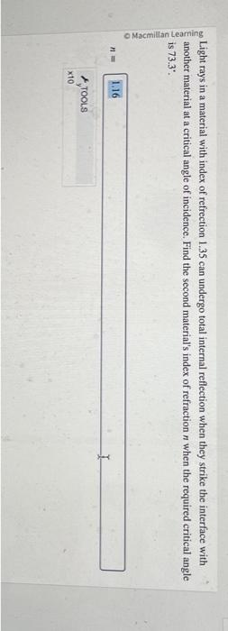 Solved Light rays in a material with index of refrection | Chegg.com