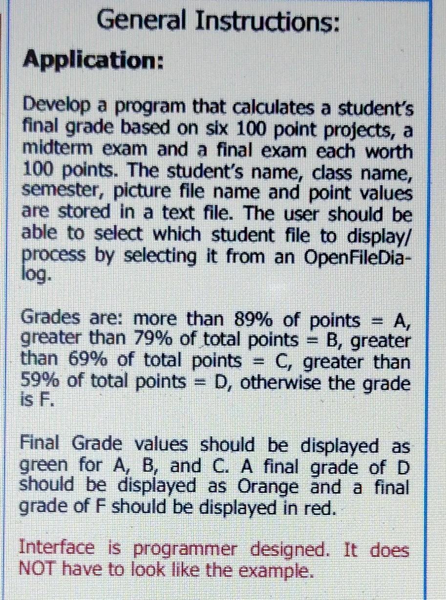 Solved General Instructions: Application: Develop a program | Chegg.com