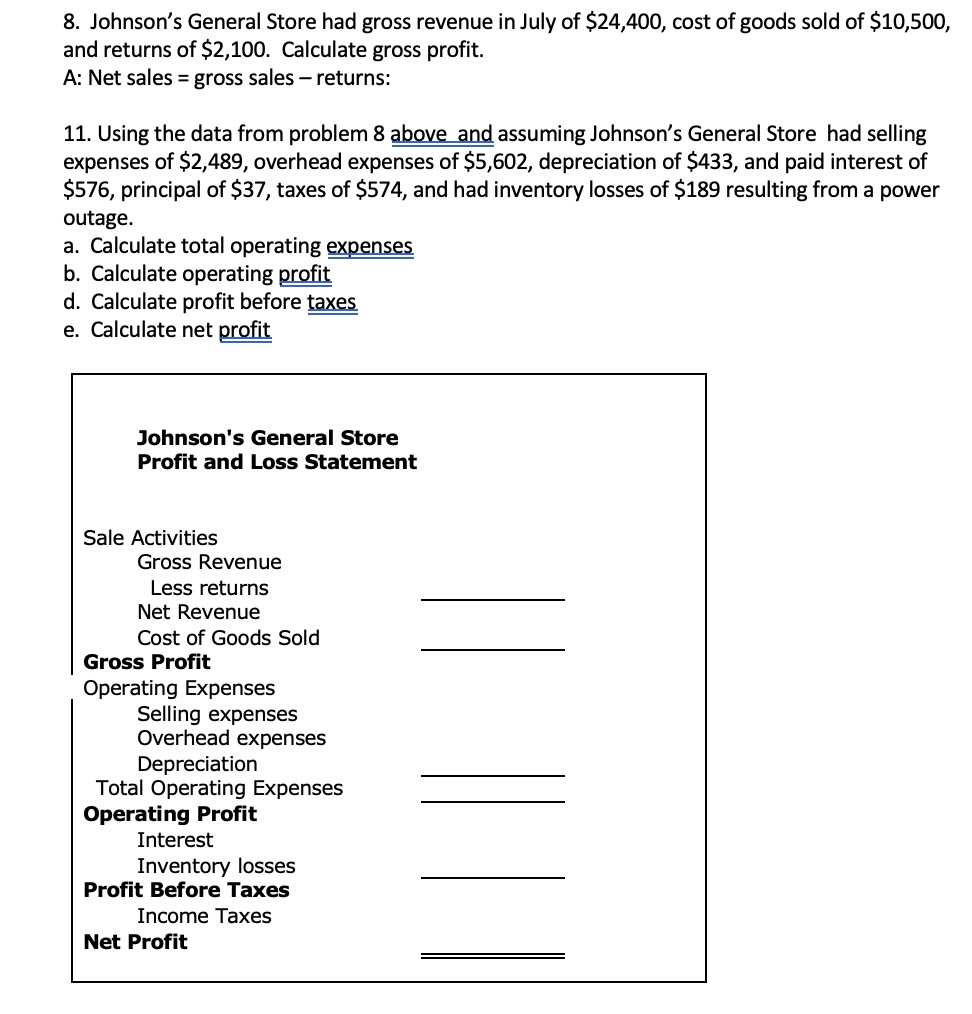 Solved Johnson’s General Store had gross revenue in July of | Chegg.com