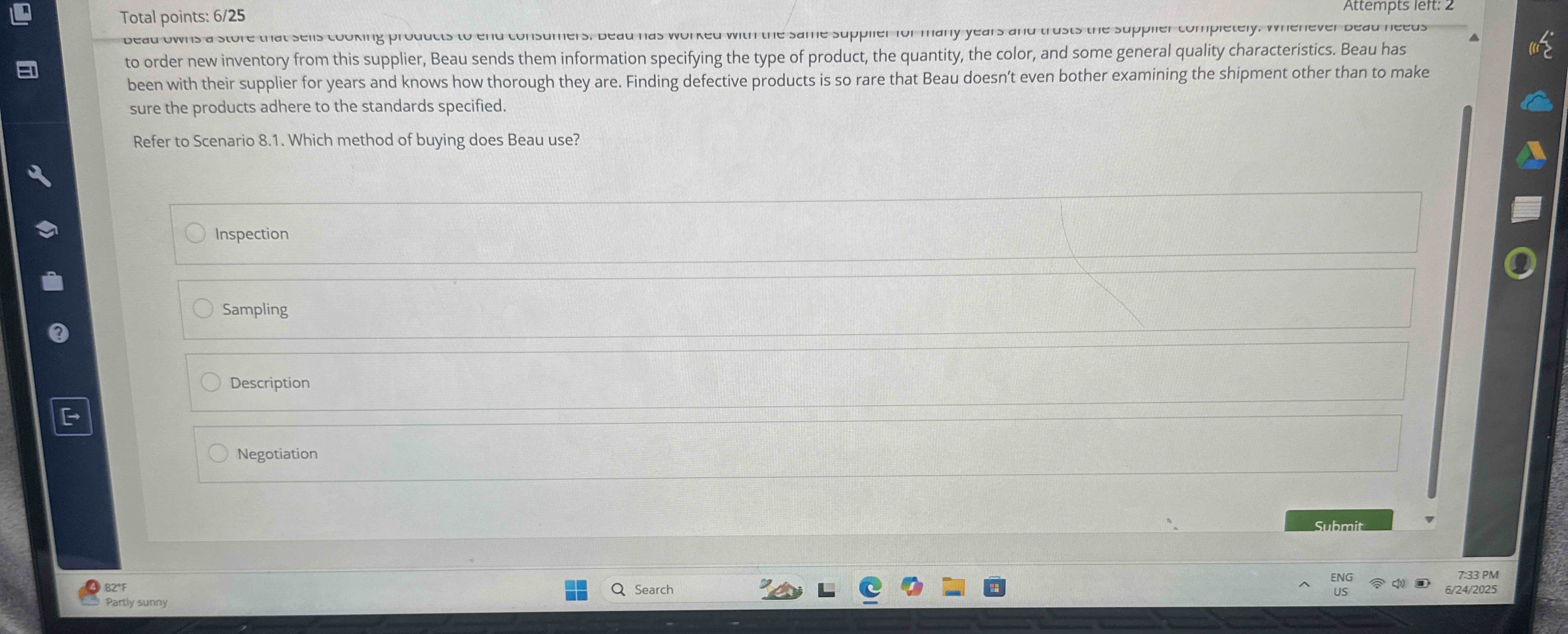 Solved Total points: \( 6 / 25 \) ﻿to order new inventory | Chegg.com
