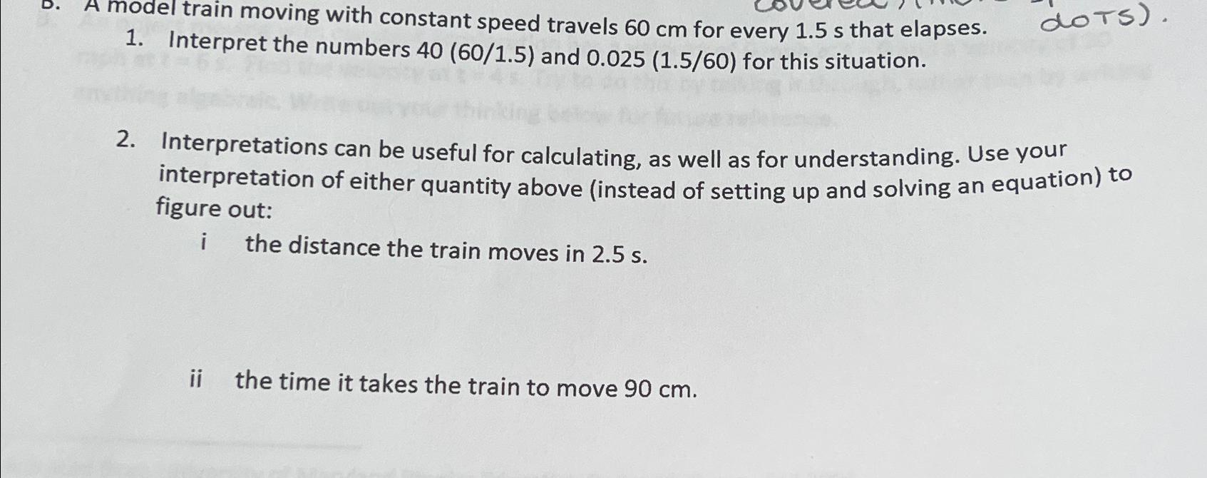 Solved D. A model train moving with constant speed travels | Chegg.com