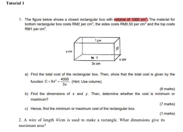 Solved 1. The figure below shows a closed rectangular box | Chegg.com