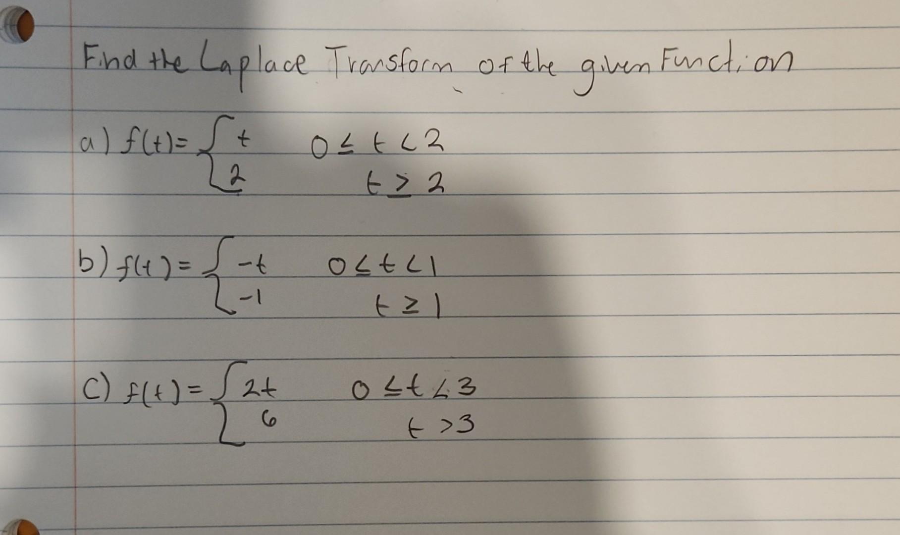 Solved Find the Laplace Transform of the given Function a) | Chegg.com